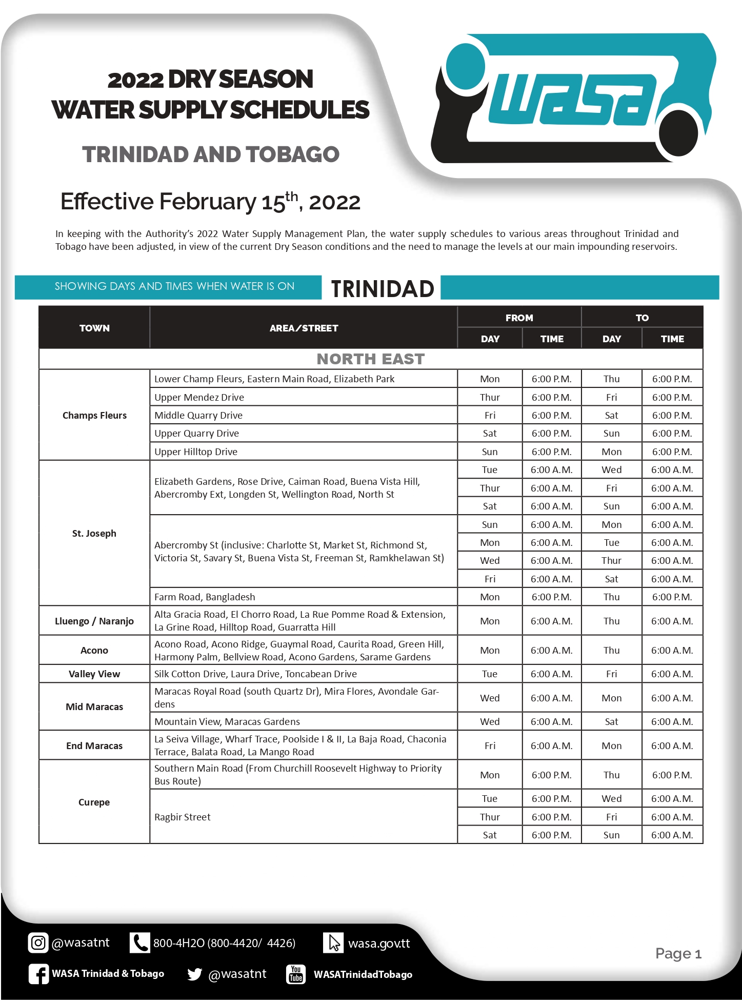 WASA Adjusts Water Supply Schedules - TTT News