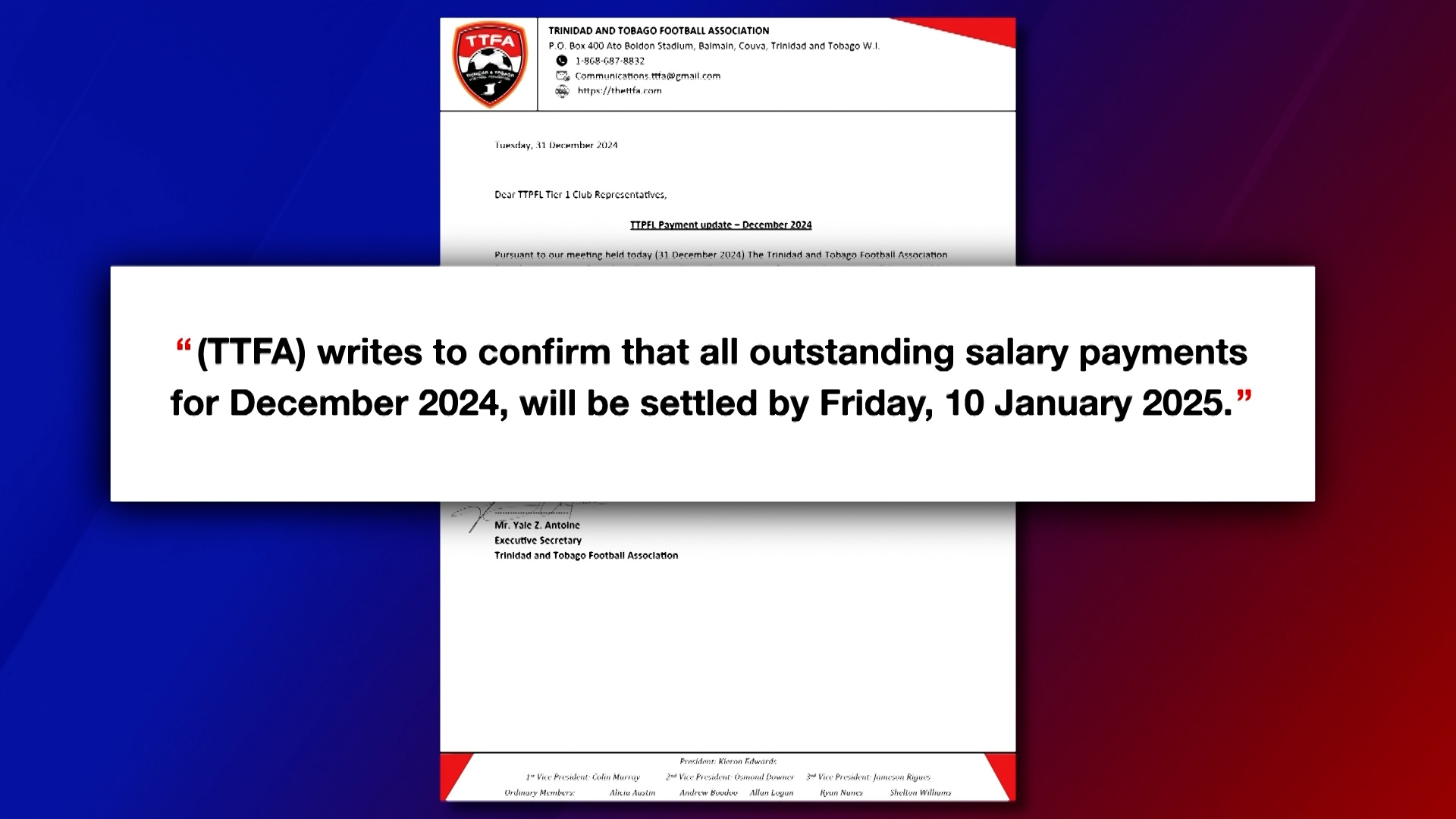 TTPFL Players To Be Paid On January 10th - TTT News