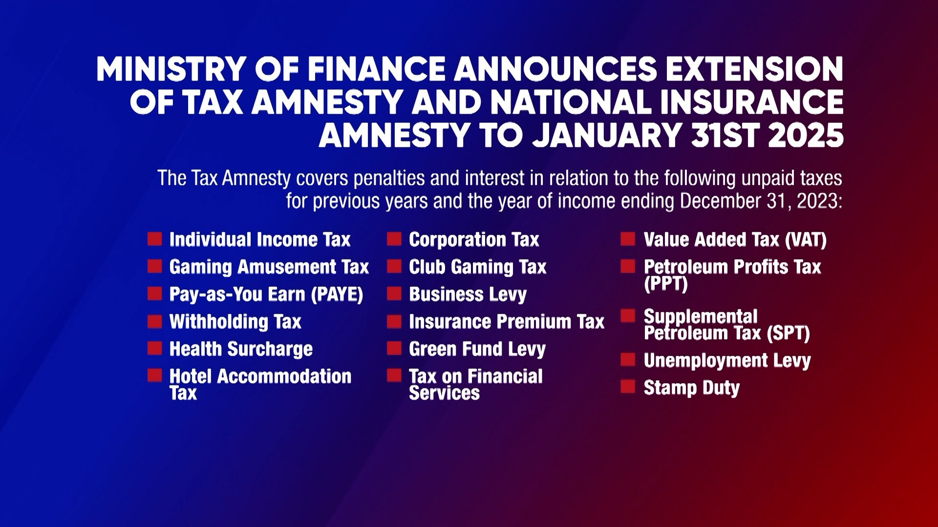 Tax And NIS Amnesty Extended - TTT News